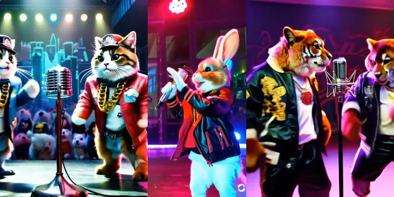 Animal Rappers Hip Hop Outfits KLING AI Prompt | PromptBase