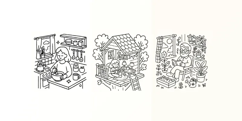 Isometric Coloring Book Pages About Life Generator App | PromptBase