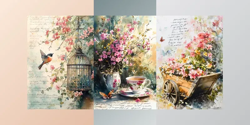 Blossom Springtime Junk Journals Pages Generator App | PromptBase