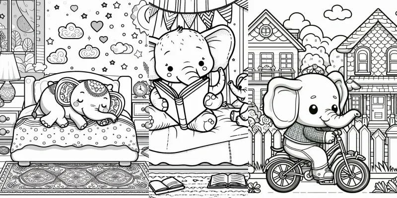 Cozy Cute Elephant Coloring Pages Generator App | PromptBase