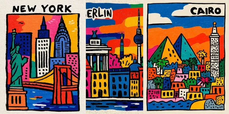 Colorful Destination Poster Kit Generator App | PromptBase