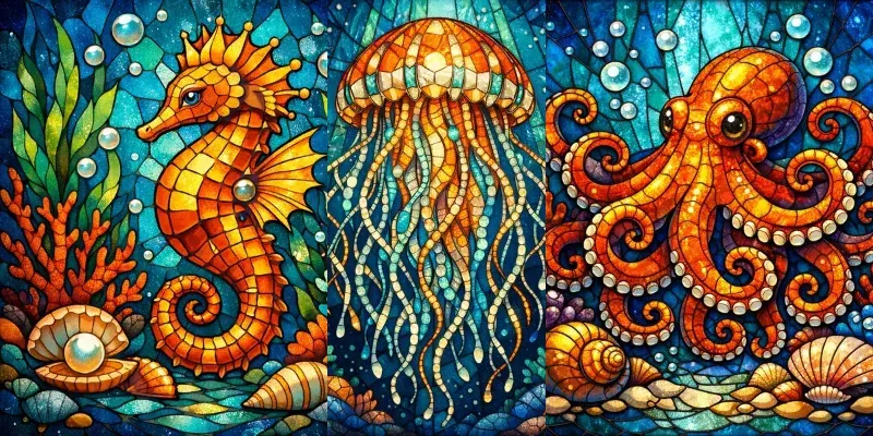 Underwater Mosaic Fantasy Art Generator App | PromptBase