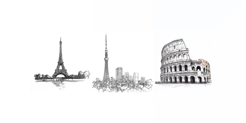 Freehand Art Cities And Landmarks Generator App | PromptBase