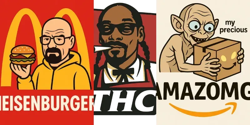 Iconic Commercial Brand Logo Parody Generator App | PromptBase