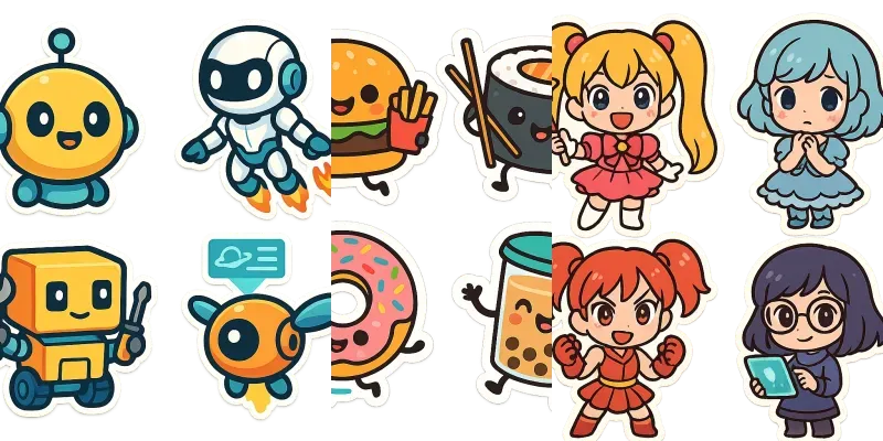 Sticker Squad In Chibi Grid Generator App | PromptBase