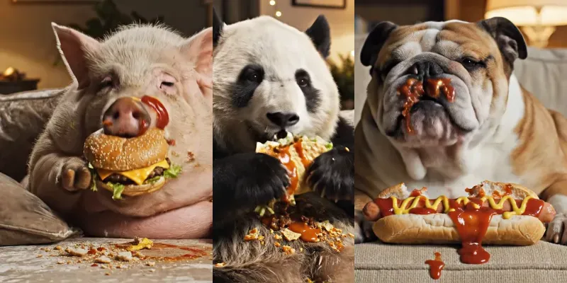 Chubby Animals Eating Junk Food Generator App | PromptBase
