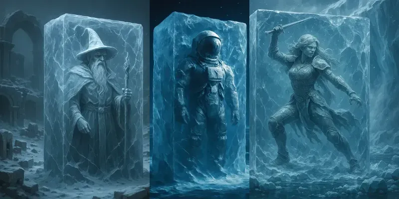 Frozen Fantasy Creatures In Ice Block Generator App | PromptBase