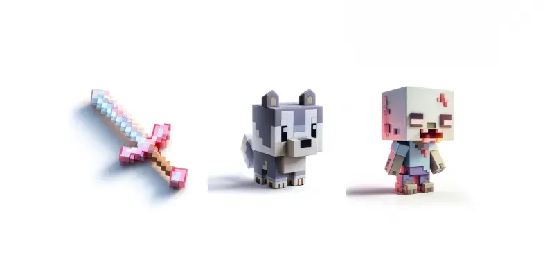 Minecraft Like Voxel Characters Fantasy Generator App | PromptBase