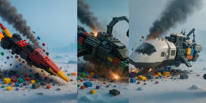 Lego Starship Crash Landing Scene Generator App | PromptBase