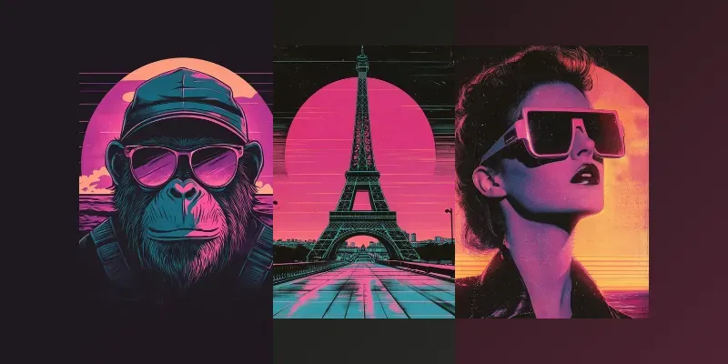 80s Retro Neon Posters Tshirt Designs Generator App | PromptBase