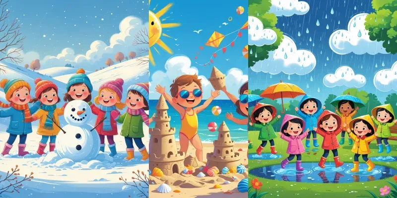 Whimsical Weather Scene For Kids Generator App | PromptBase