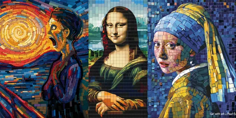 Pixel Art Mosaic Of Famous Paintings Generator App | PromptBase