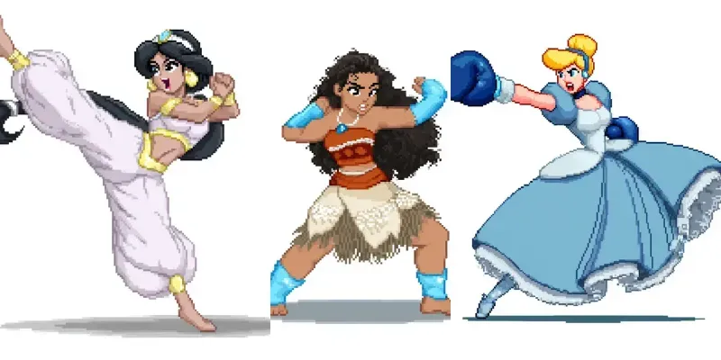 Street Fighter Disney Princess 8 Bit Generator App | PromptBase
