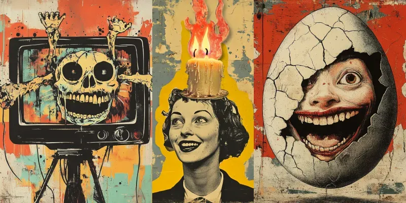 Distorted Collage Horror Aesthetic Generator App | PromptBase