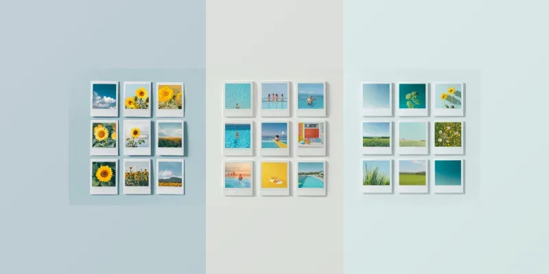 Summer Memories In Blue Polaroid Grid Generator App | PromptBase