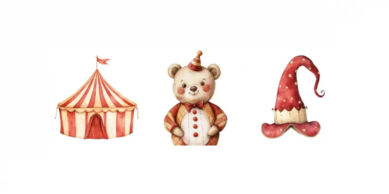Cute Circus Party Watercolor Cliparts Midjourney Prompt | PromptBase
