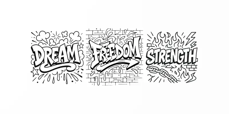 Graffiti Text Coloring Book Page Generators App | PromptBase