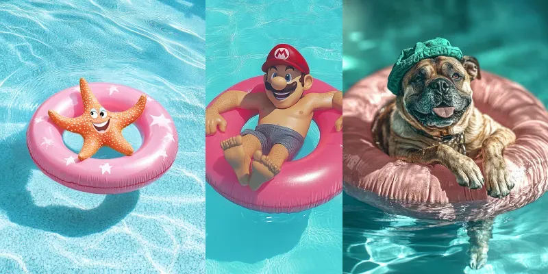 Cartoon Characters Floating In A Pool Generator App | PromptBase