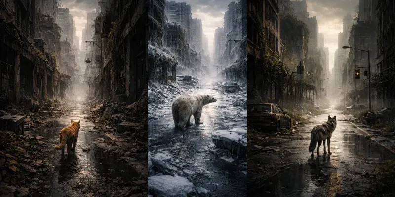 Animals In Dystopian Cities Generator App | PromptBase