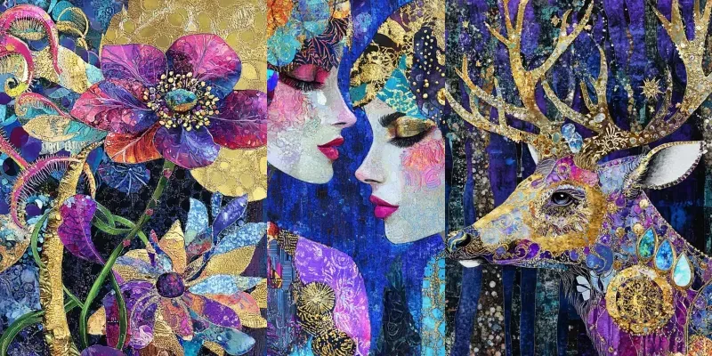 Opulent Fantasy Collage Art Generator App | PromptBase