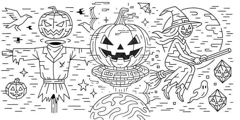 Holographic Halloween Coloring Book Page Generator App | PromptBase