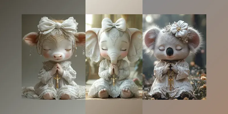Cute Animals In Communion Dresses Midjourney Prompt | PromptBase