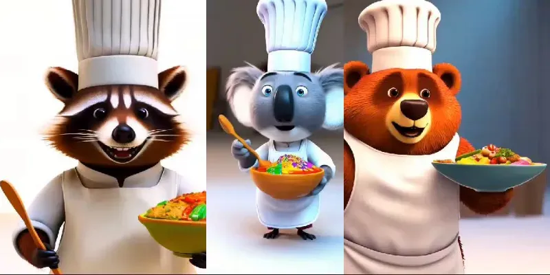Whimsical 3D Chef Animal Characters Hailuo AI Prompt | PromptBase