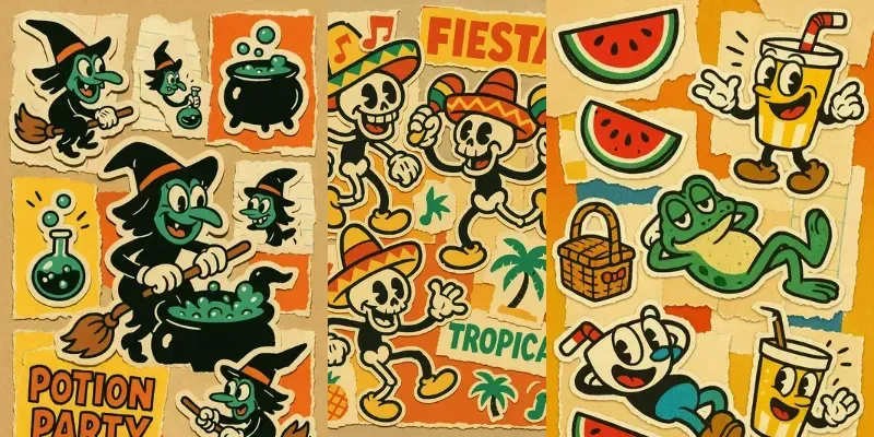 Retro Cutouts Cartoon Scrapbook Collage Generator App | PromptBase