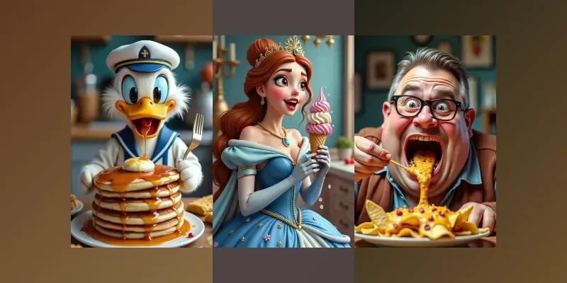 Iconic Characters Eating Messy Foods Generator App | PromptBase